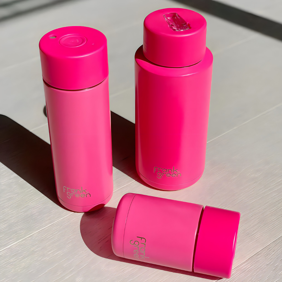 Frank Green Ceramic Drink Bottle 1L - Neon Pink - Lunchbox Mini Frank Green Ceramic Drink Bottle 1L - Neon Pink - Lunchbox Mini
